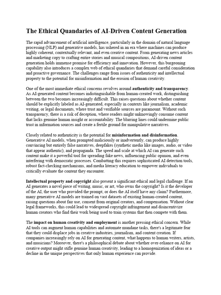 Ethical Challenges of AI Content Creation | PDF | Artificial ...