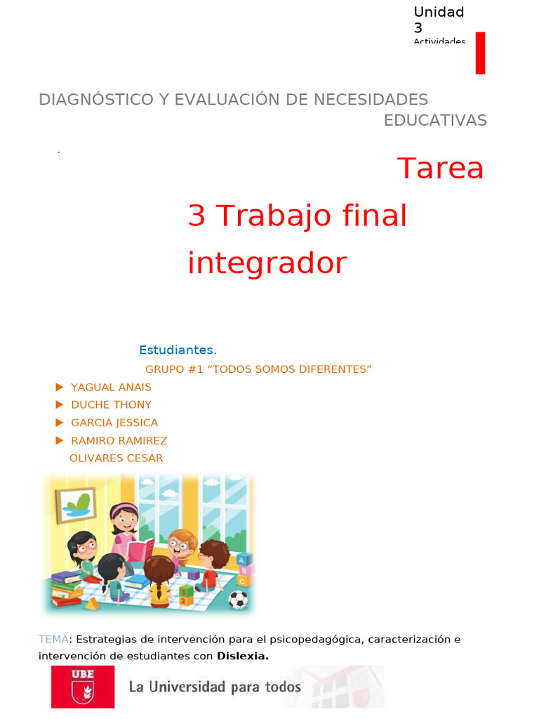 Tarea Grupal 1 | PDF | Dislexia | Inclusión (Educación)