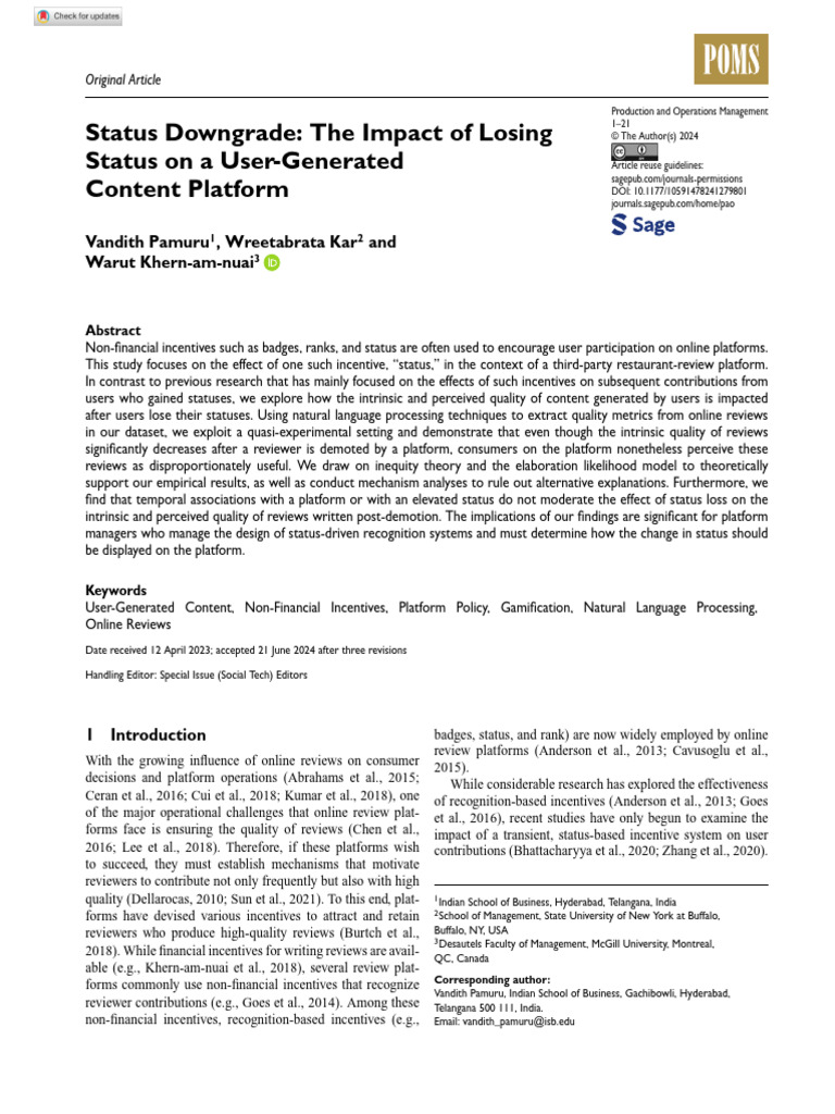 Pamuru Et Al 2024 Status Downgrade The Impact of Losing Status On A ...