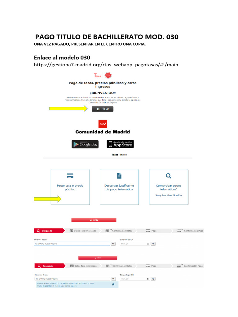 Guia Visual Mod 030 Pago Tasas Titulo Bach | PDF