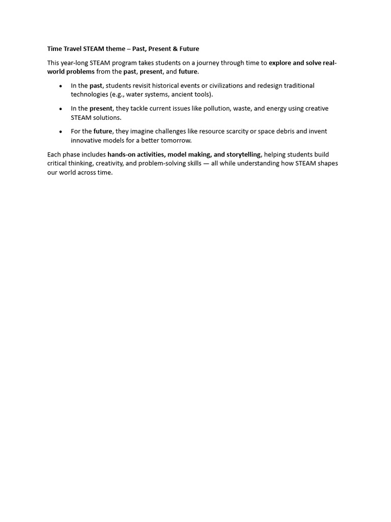 Time Travel STEAM Program Overview | PDF
