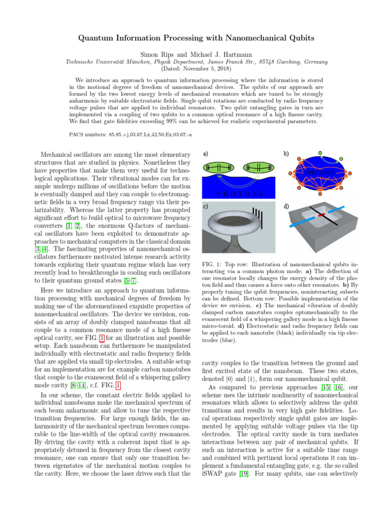 Quantum Information Processing With Nanomechanical Qubits | PDF | Resonance | Quantum Computing