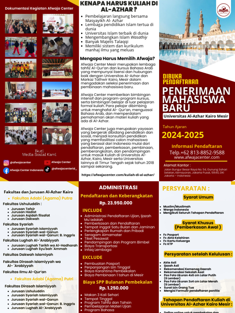 Brosur Afwaja Center Untuk Kuliah Di Universitas Al Azhar Kairo Mesir | PDF