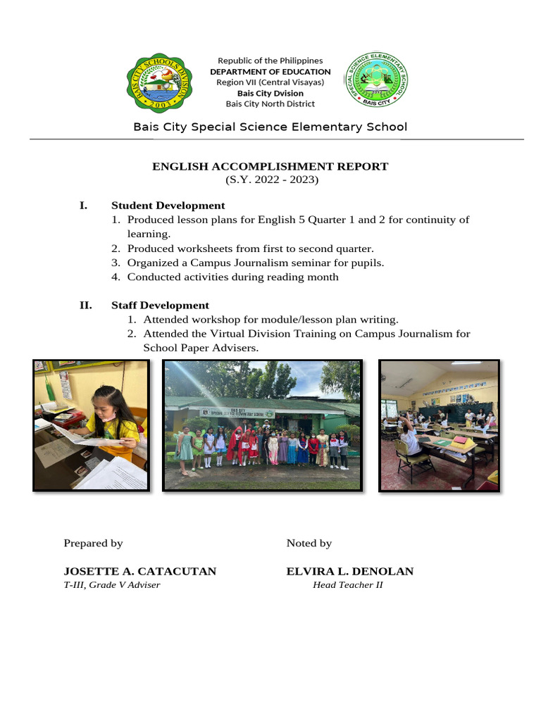 Accomplishment Report English | PDF