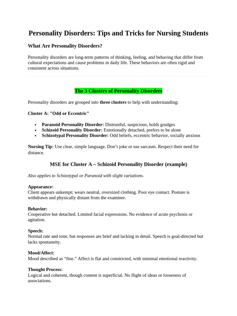 Nursing Guide to Personality Disorders | PDF | Personality Disorder ...