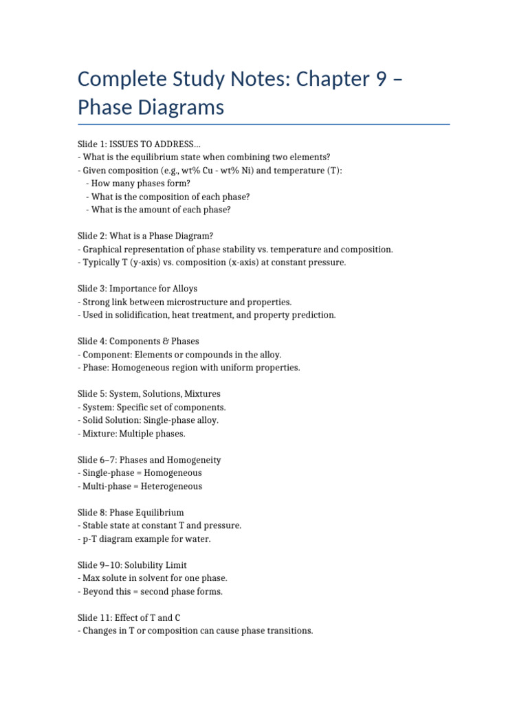 Complete Chapter9 Phase Diagrams Notes | PDF | Phase (Matter ...