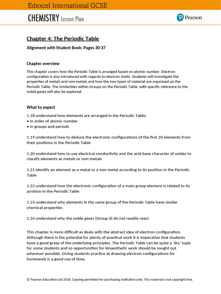 IGCSE Chem Lesson Plan 4 Periodic | PDF | Periodic Table | Electron ...