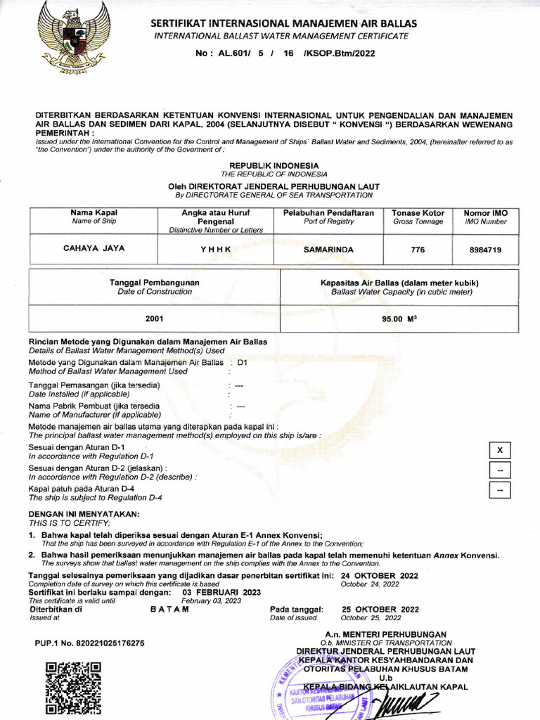 International Ballast Water Management Certificate | PDF