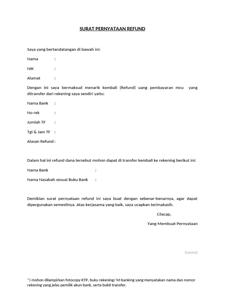 Format Surat Pernyataan Refund | PDF