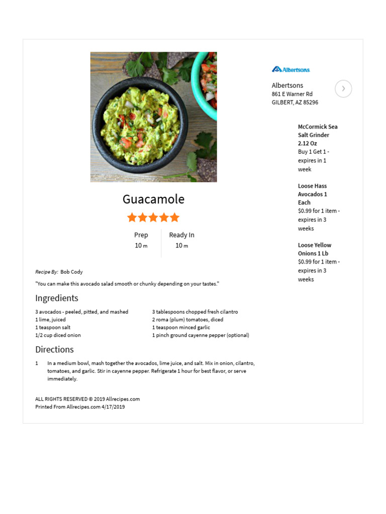 Guacamole - Printer Friendly | PDF | North American Cuisine | Western ...