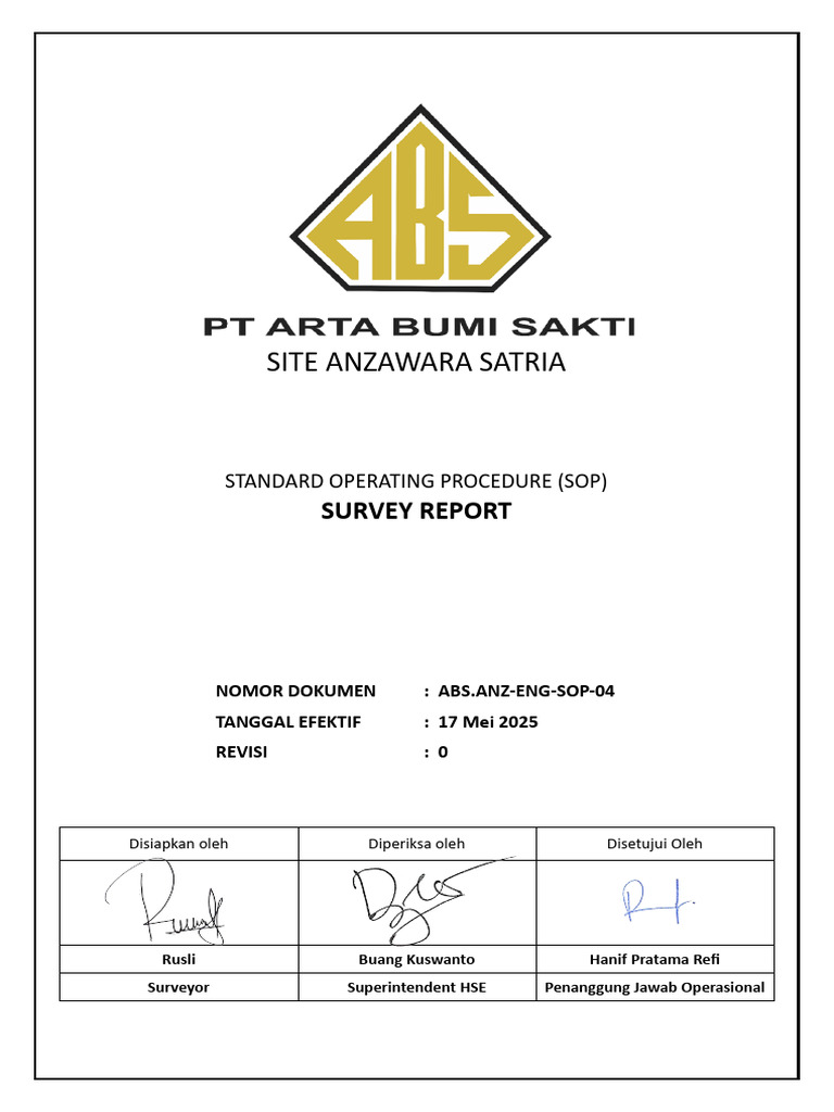 SOP Laporan Survey PT Arta Bumi Sakti | PDF