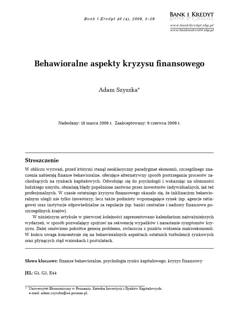 5 Tekst Na 18.11. Behawioralne Aspekty Kryzysu Finansowego (TYLKO CZ. 4 ...