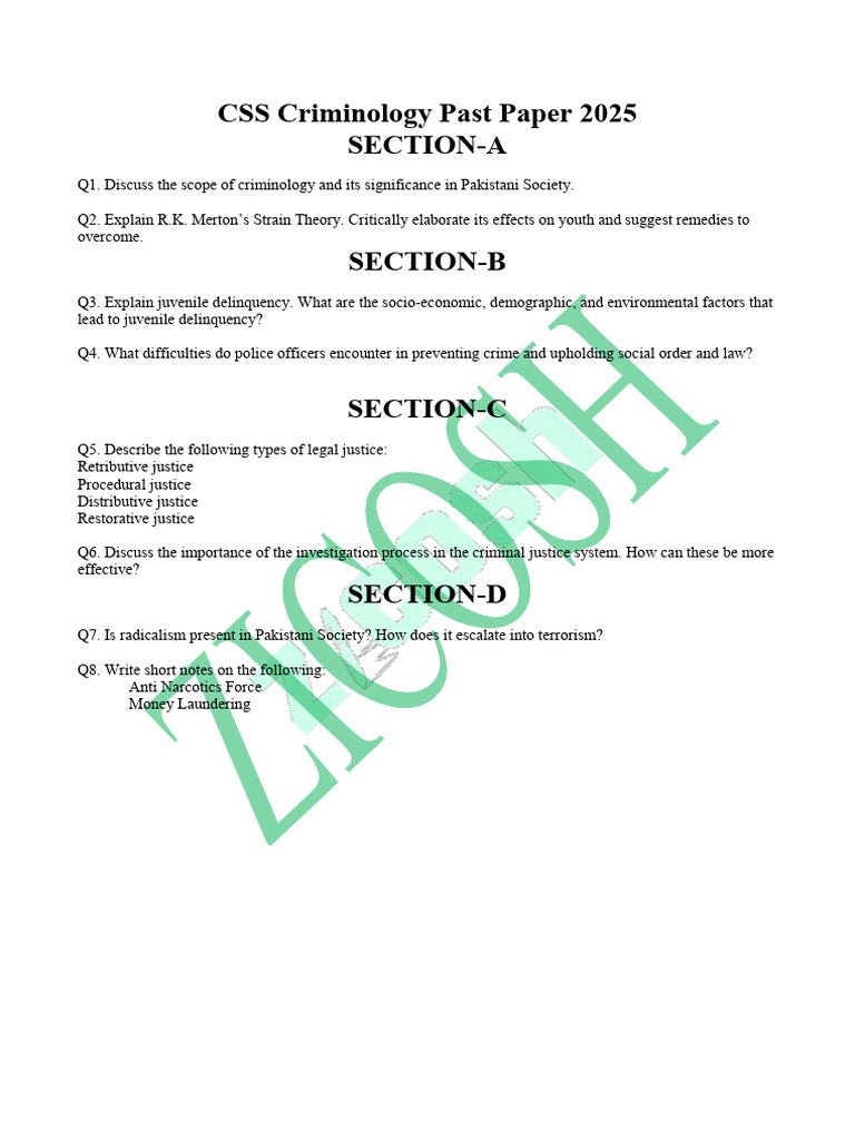 Criminology Past Paper 2025 | PDF