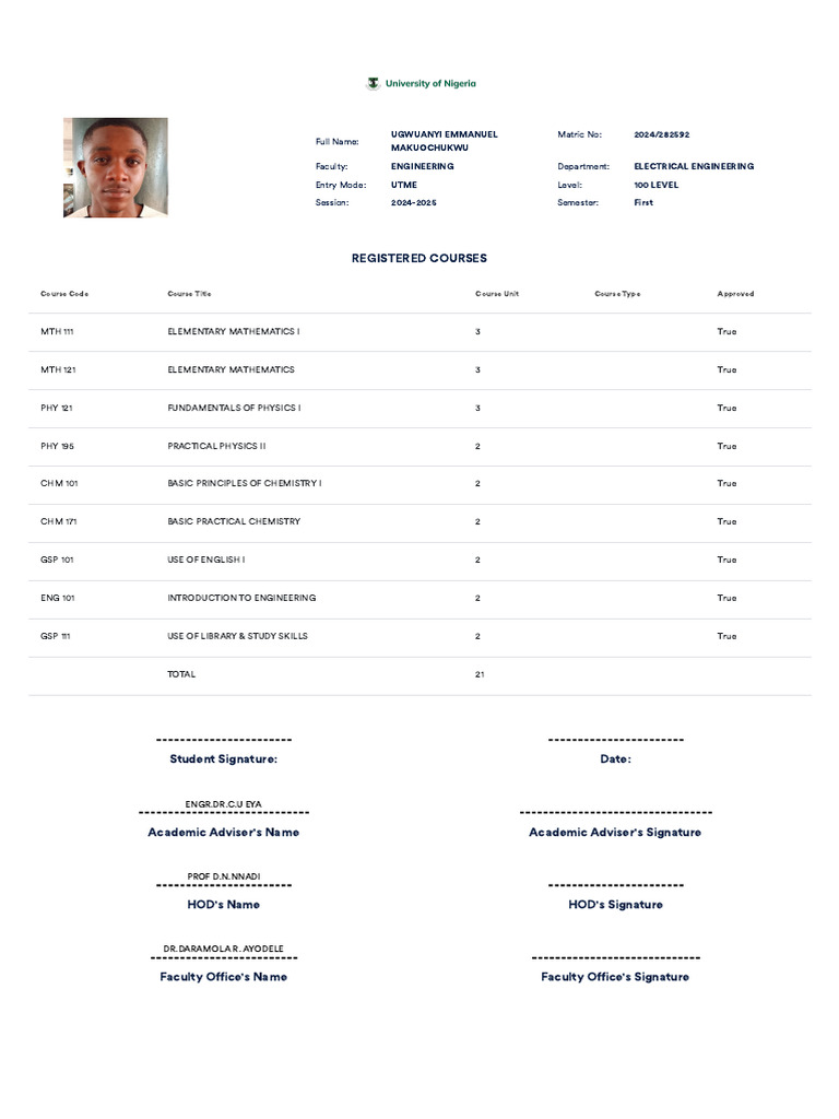 100 Level Engineering Course List | PDF | Science | Engineering