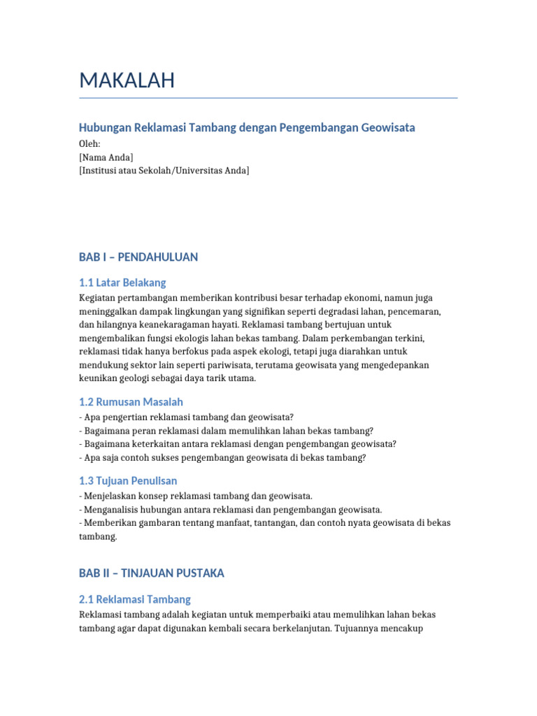 Reklamasi Tambang untuk Geowisata | PDF