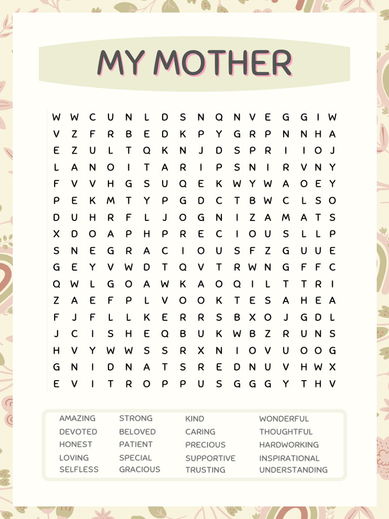 My Mother Word Search Vocabulary Building Activity Worksheet | PDF
