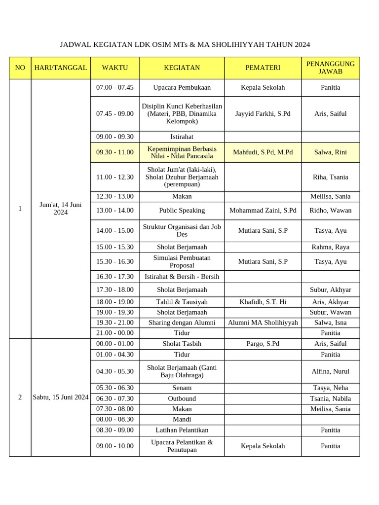 Jadwal Kegiatan LDK | PDF