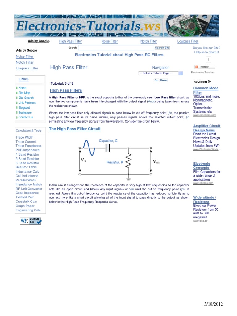 Analog HP Filter | Download Free PDF | Electronic Filter | Low Pass Filter