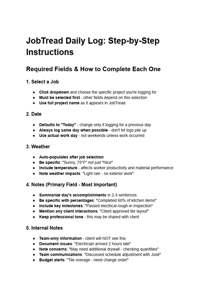 (English) JobTread Daily Log - Step-by-Step Instructions | PDF ...