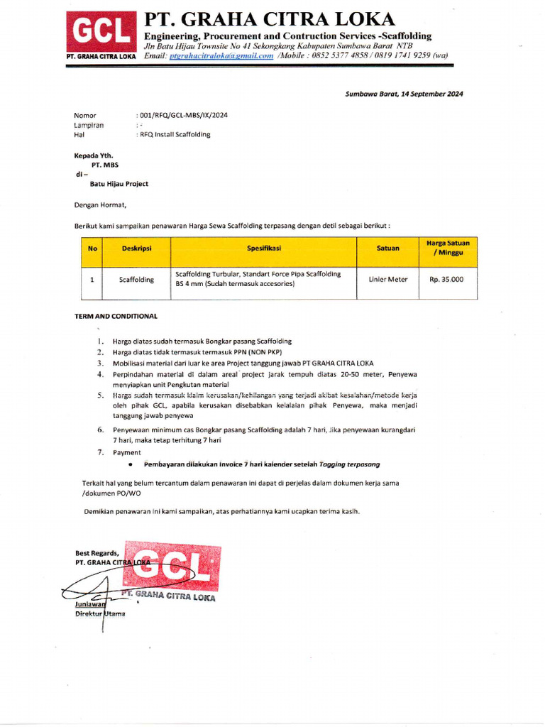 RFQ Scaffolding GCL-MBS | PDF