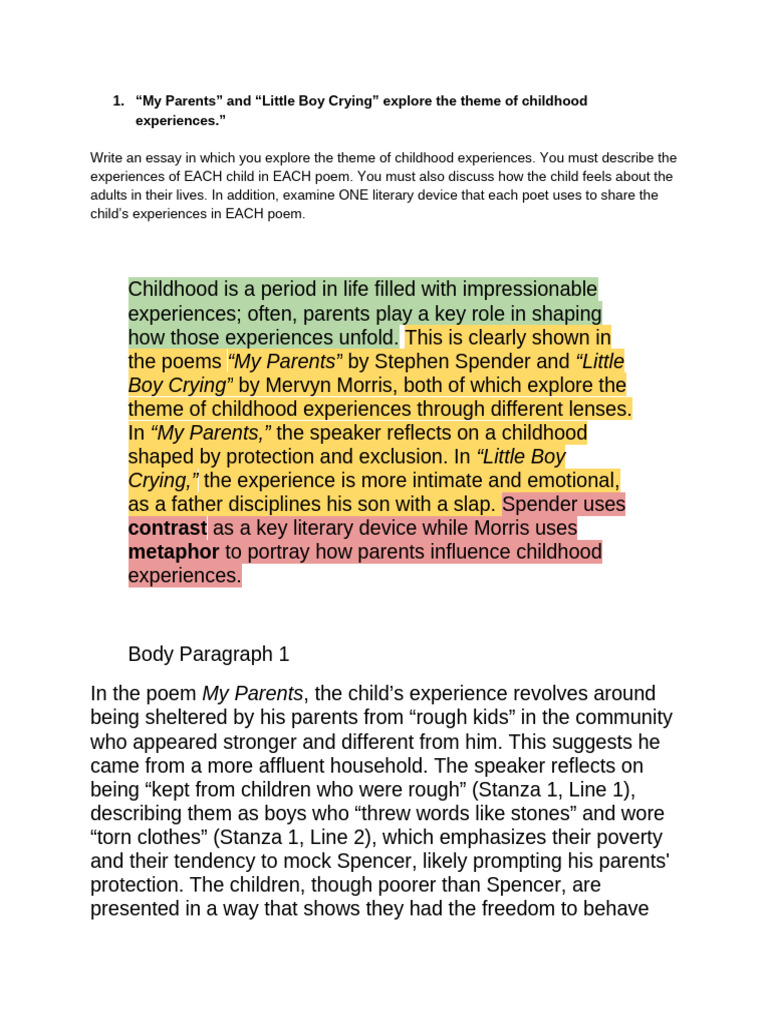 Childhood Experiences in Poetry | PDF | Bullying | Psychology