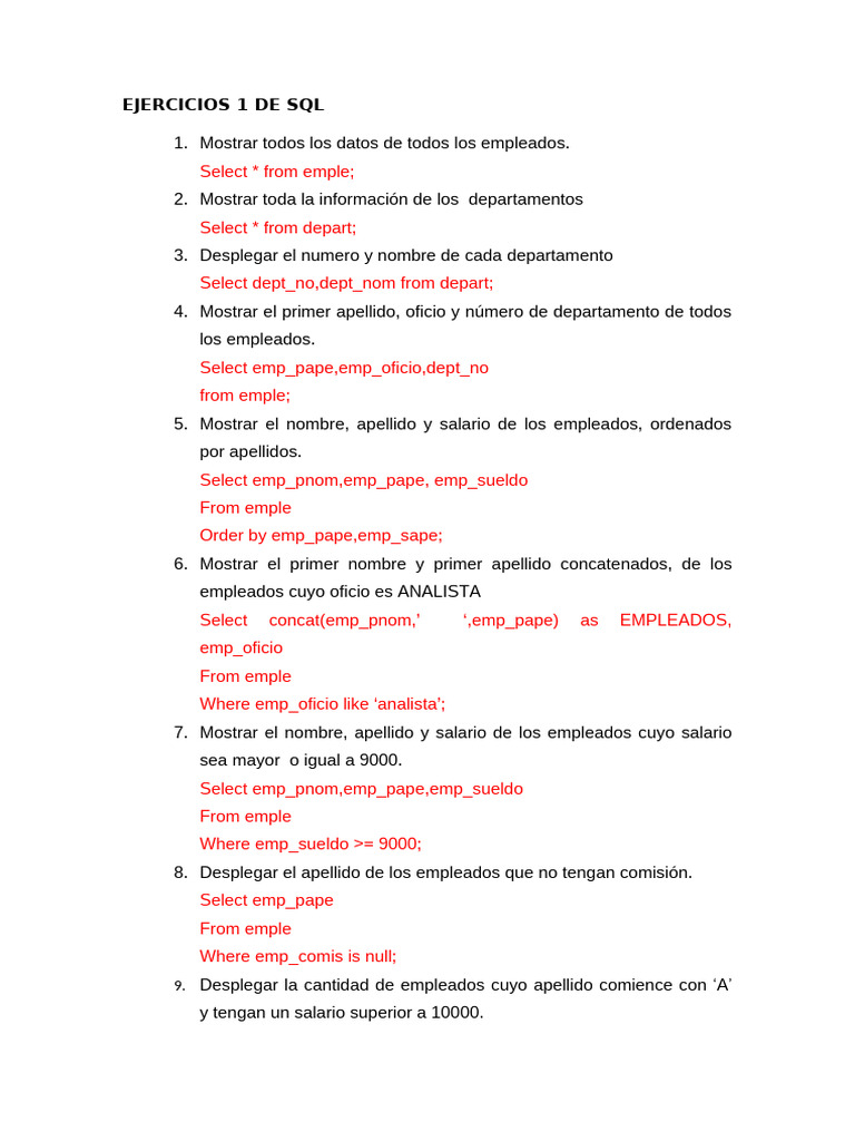 6 -Ejercicios de sql (1) en clase | PDF