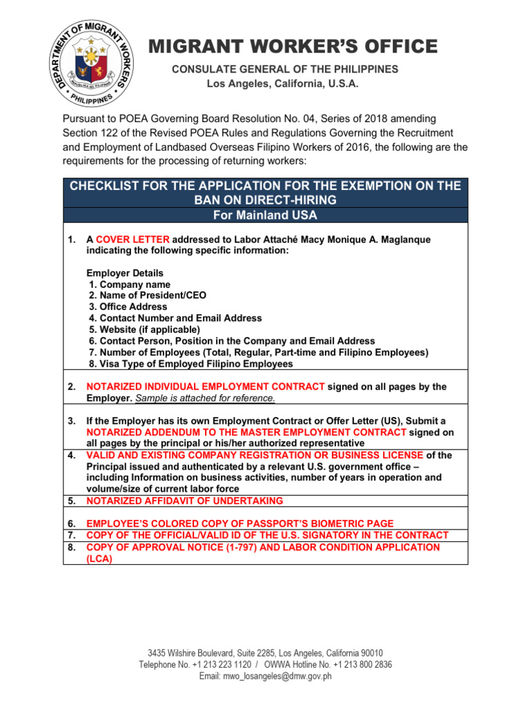 MWO Direct Hiring Exemption Guide | PDF