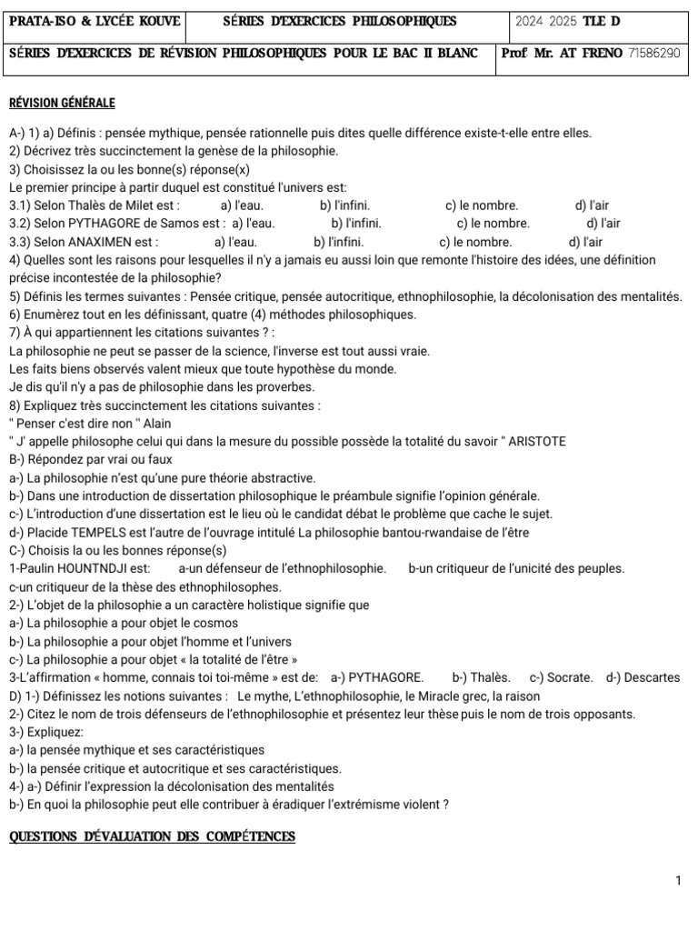 Révision de La Philosophie Tle D | PDF