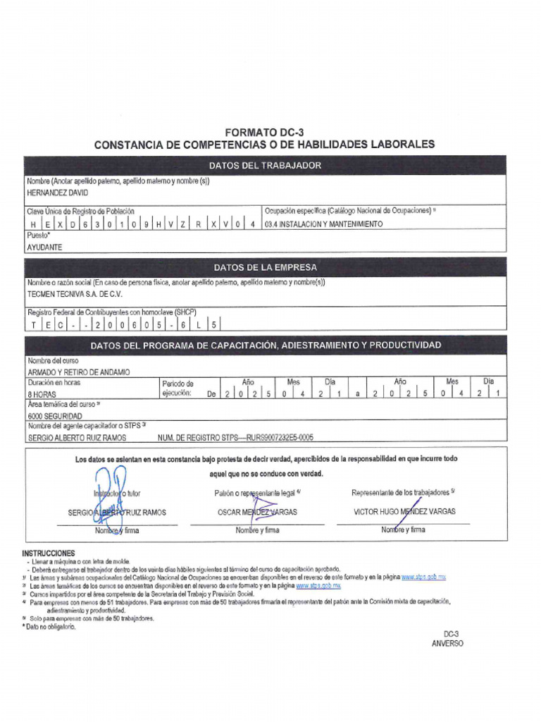 DC3 Andamio Hernandez David | PDF