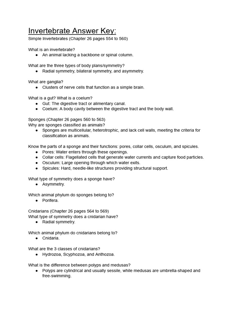 Invertebrate Answer Key - (2) 2 | PDF | Mollusca | Sponge