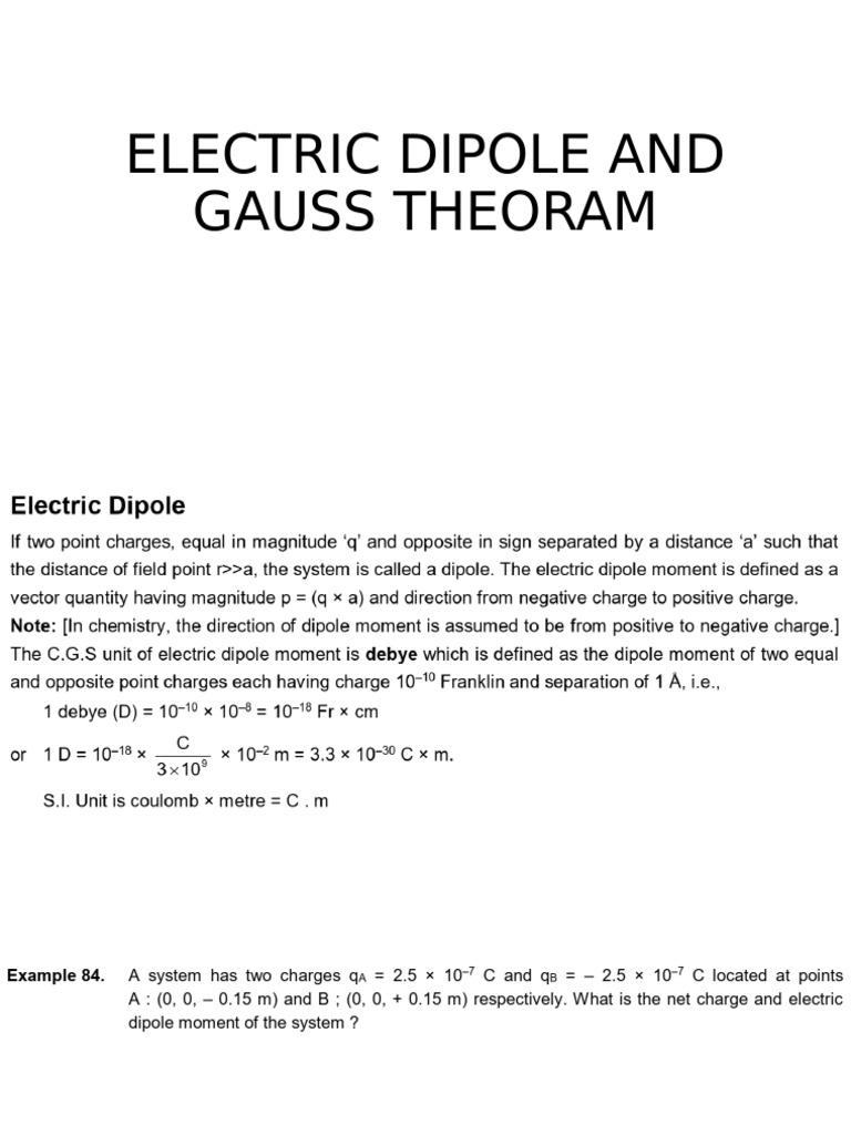 Electric Dipole and Gauss Theoram | PDF