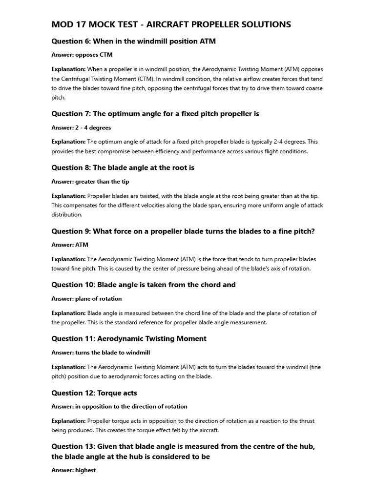 MOD 17 Mock Test - Aircraft Propeller Solutions | PDF | Mechanical ...