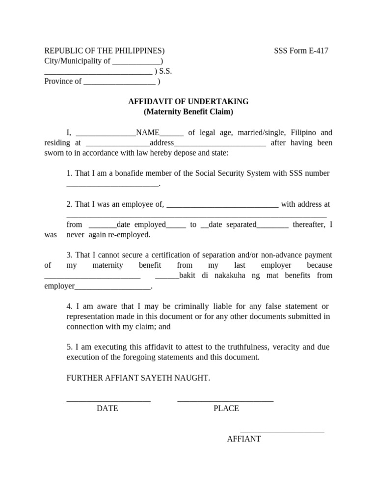 Affidavit Maternity Benefit Sss Sss | PDF | Affidavit | Evidence
