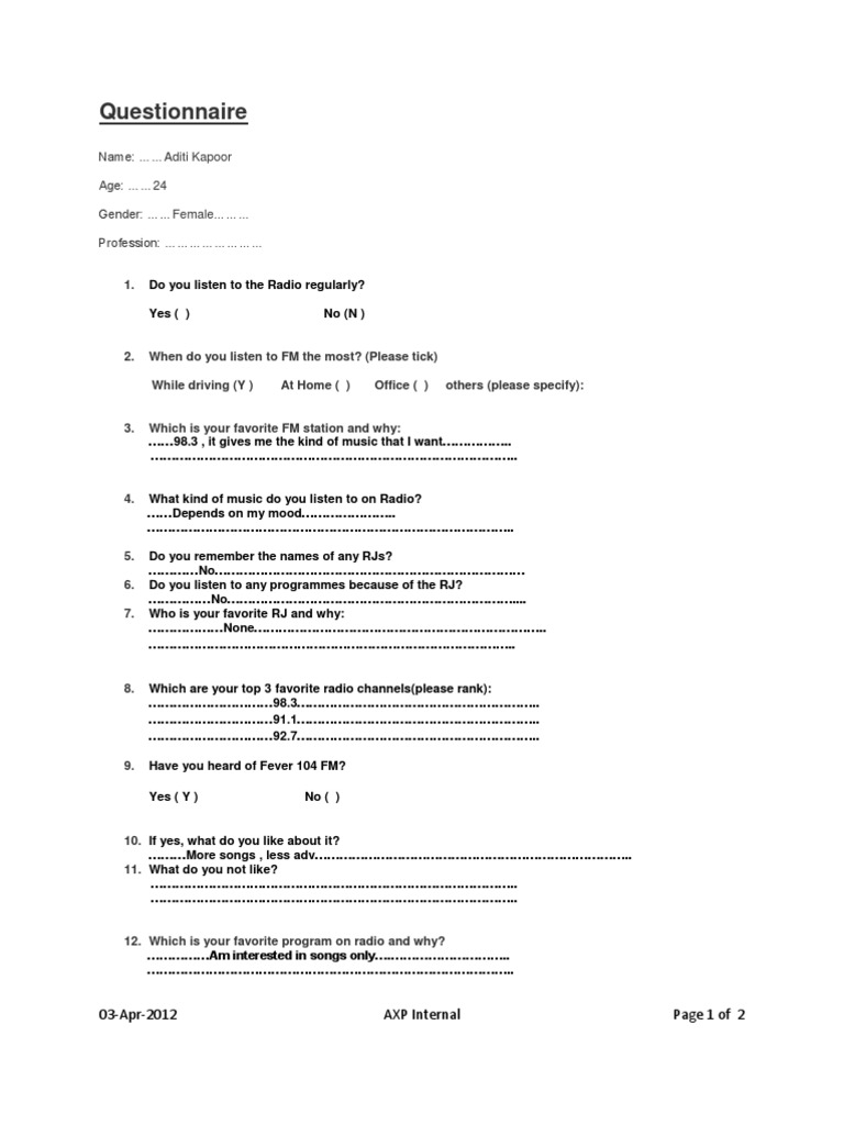 Questionnaire | PDF