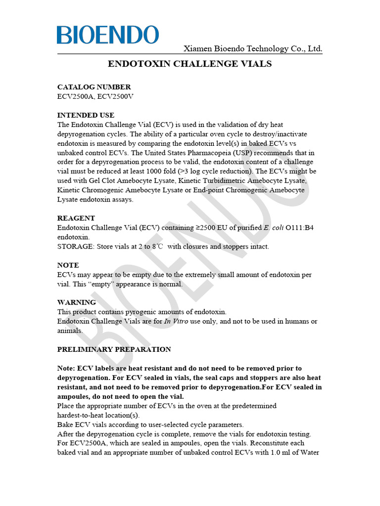 Endotoxin Challenge Vials Overview | PDF