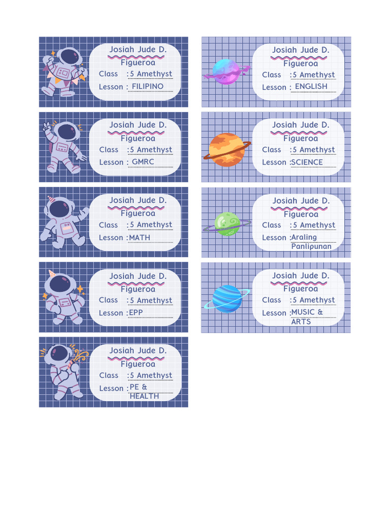 Blue and White Space Name Label School A4 Document | PDF