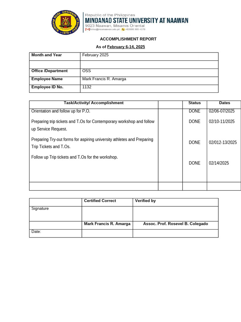Accomplishment Report LAYOUT | PDF