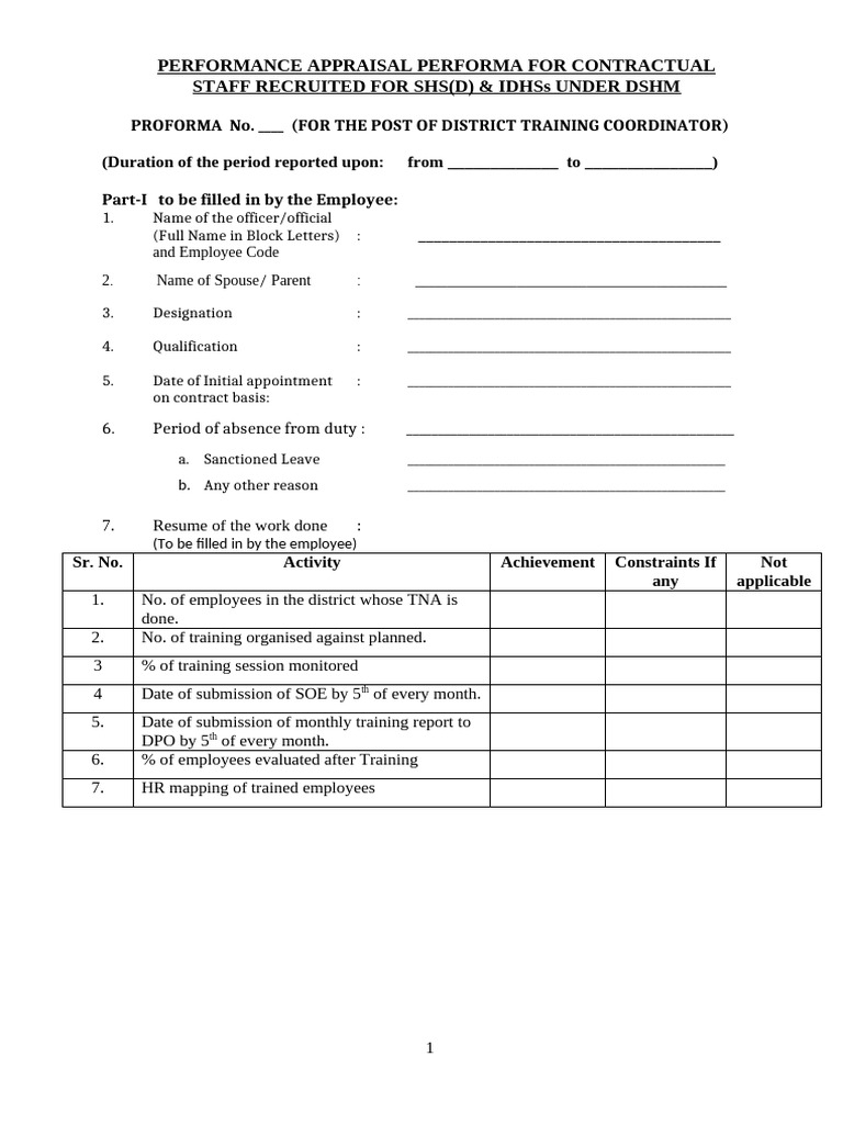 Performance Appraisal Form for District Coordinator | PDF