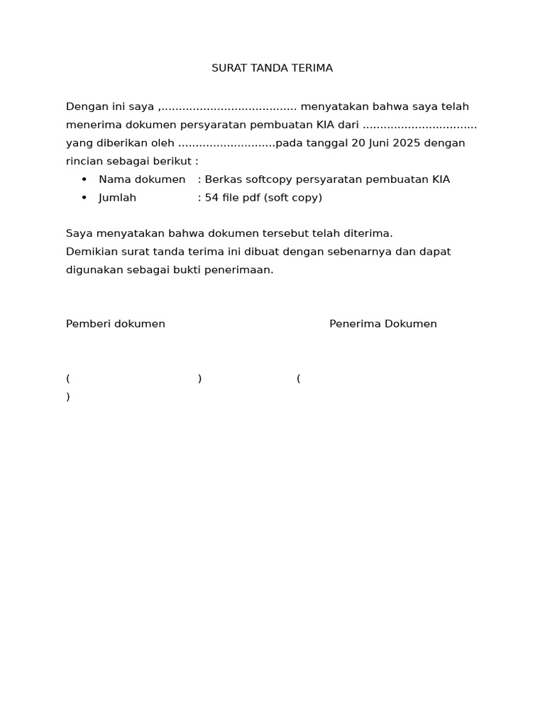 Surat Tanda Terima Dokumen KIA | PDF