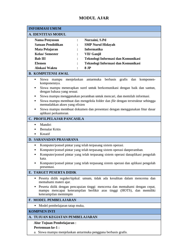 Modul Ajar Informatika Kelas 7 Fase D Bab 3 | PDF
