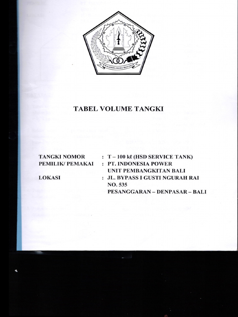 Tabel Volume Tangki HSD T-100 KT | PDF