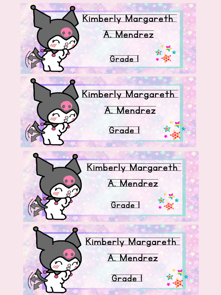 Pink and Colorful Cute Name Tag A4 Document | PDF