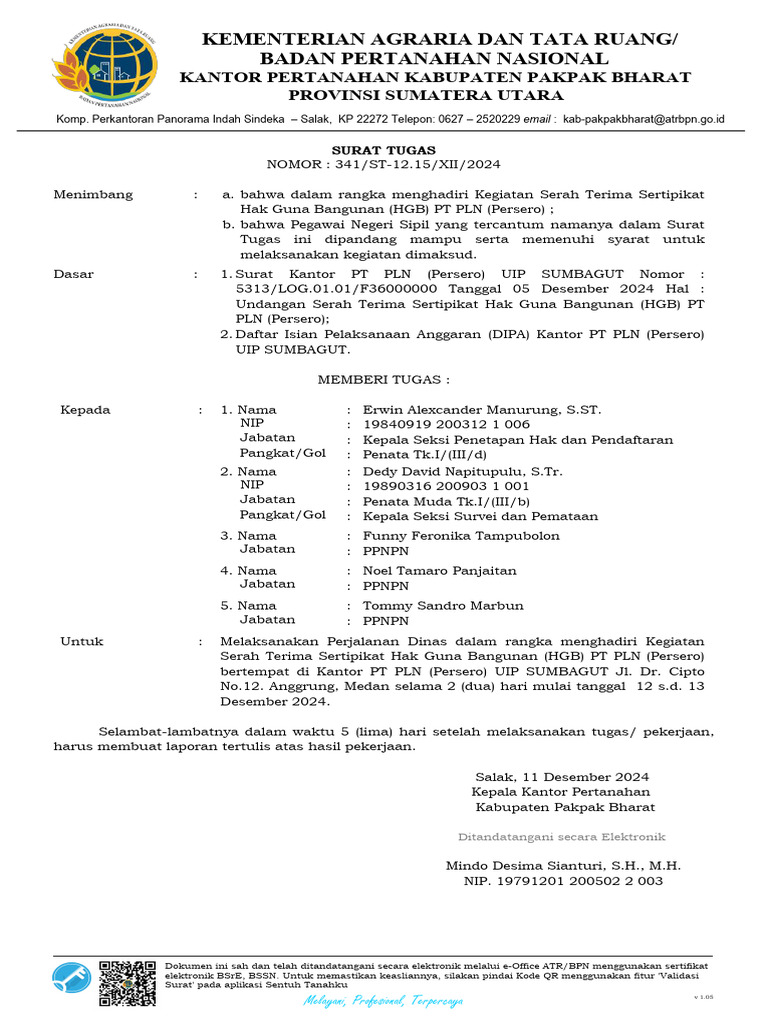 Surat Tugas BPN | PDF