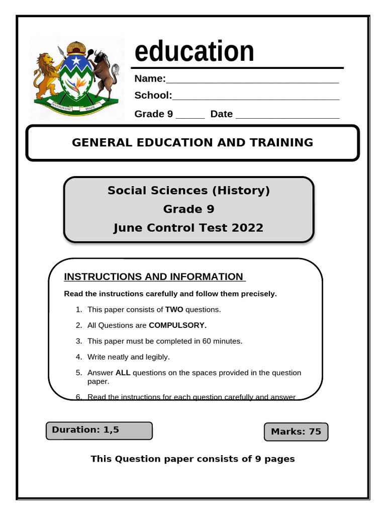 Grade 9 Social Sciences Test 2022 | PDF | Nazi Germany | Bomb