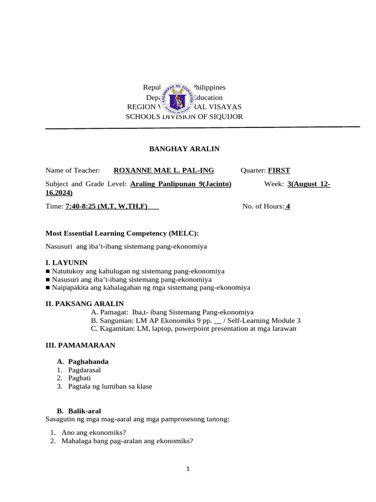 Banghay-Aralin-Module-3-1st-Quarter - Copy | PDF