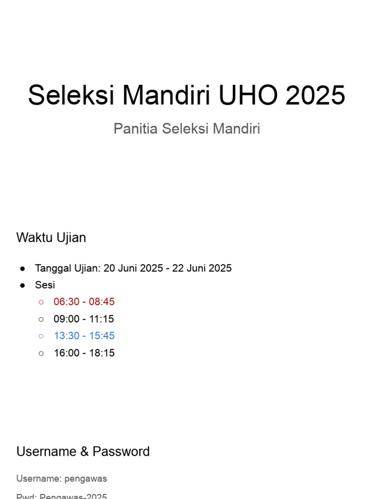 Seleksi Mandiri UHO 2025 | PDF