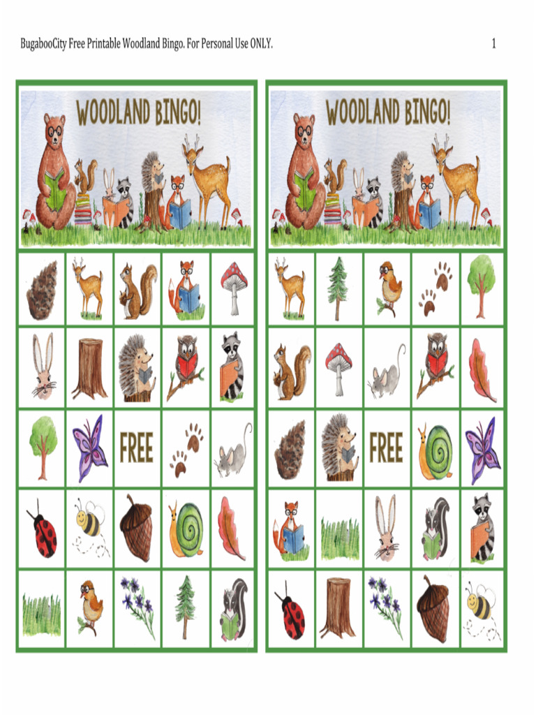 BugabooCity Woodland Bingo Free Printable Game Pages 1 6 | PDF