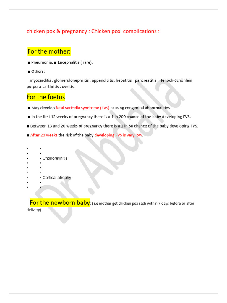 Chicken Pox & Pregnancy | PDF