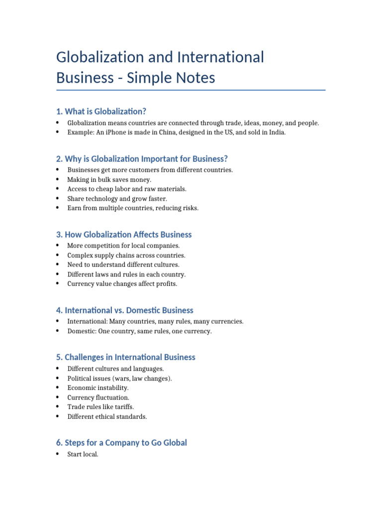 Globalization International Business Notes | PDF