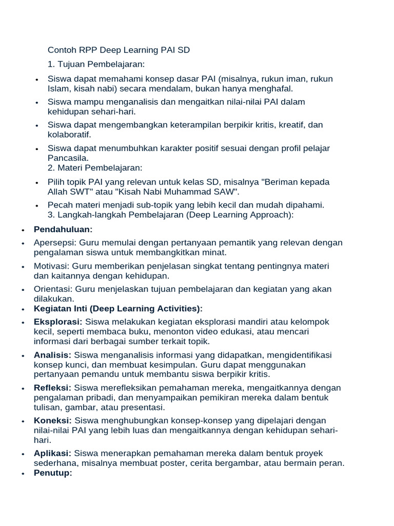 RPP Deep Learning PAI Kelas 1 SD | PDF